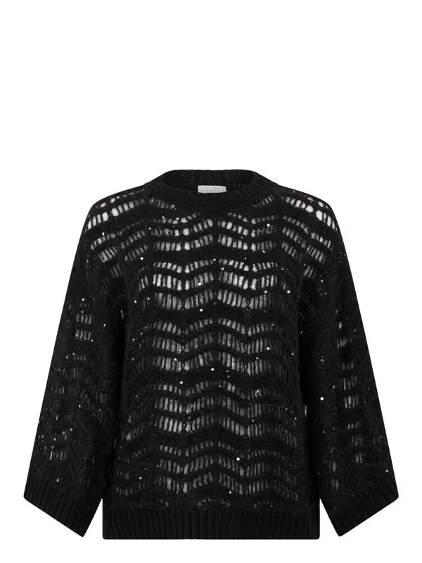 Peserico Open-knit Boxy Knitted Sweater - Black