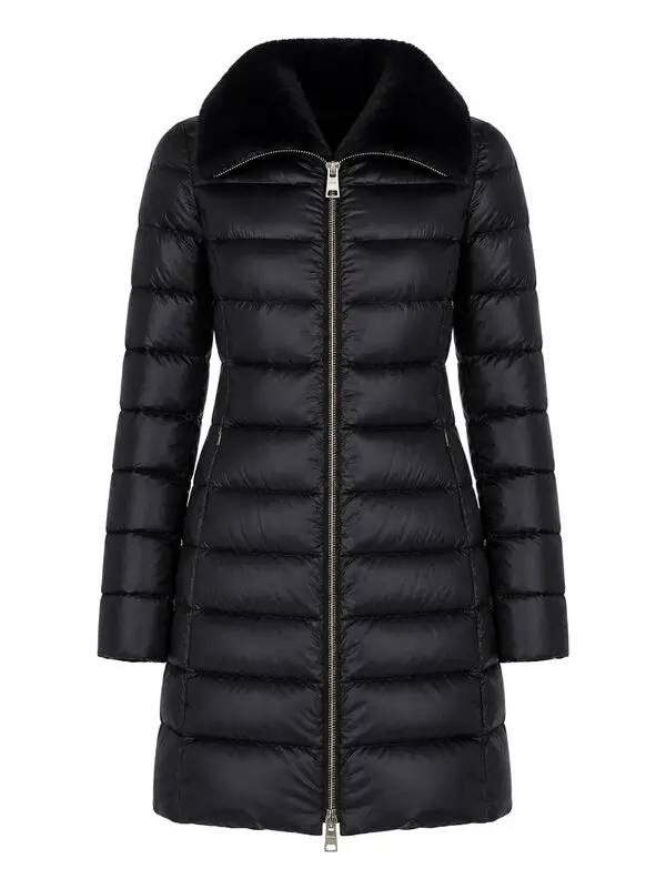 Herno Long Quilted Down Jacket With Fur Collar - Black
