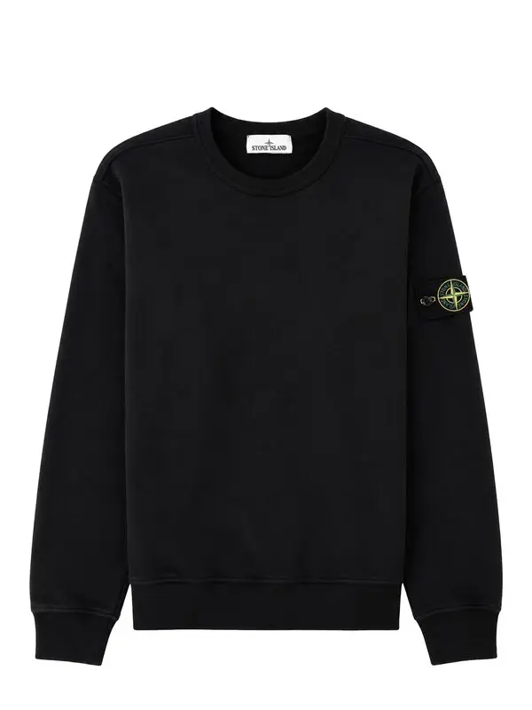 Stone Island Crewneck Sweatshirt With Logo Patch - Black