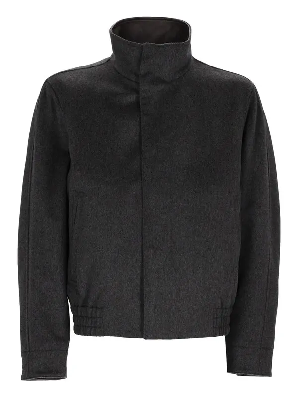 LARDINI High Neck Wool Bomber Jacket - Charcoal