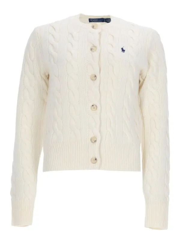 Polo Ralph Lauren Cable Knit Logo Cardigan - White