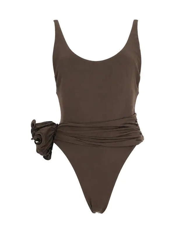 Magda Butrym One Piece Swimsuit With Gathered Detail - Brown