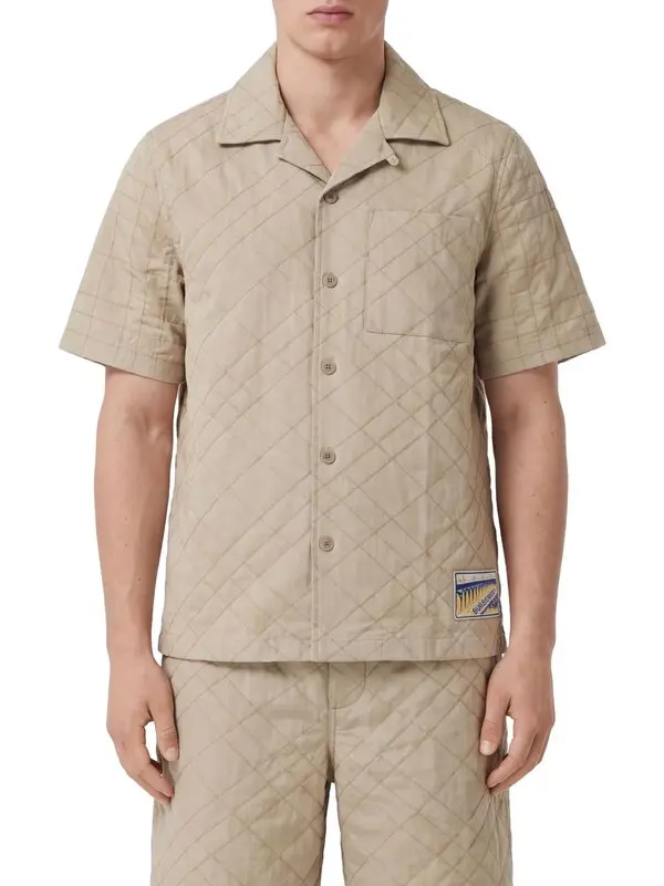 Burberry Short-sleeved Cotton Shirt With A Cuban Collar And Patch Pocket - Beige