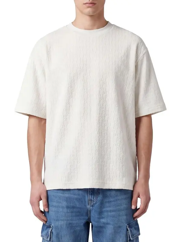 Off-White Relaxed Fit T-shirt In Cotton With Jacquard Monogram Logo And Dropped Shoulders - Yellow Cream