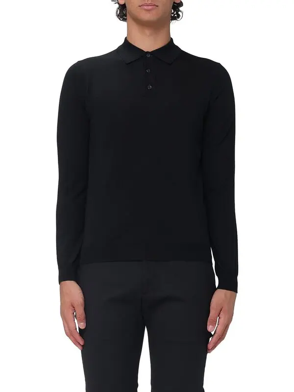 ZANONE Long-sleeved Knit Wool Polo With Three-button Placket - Black