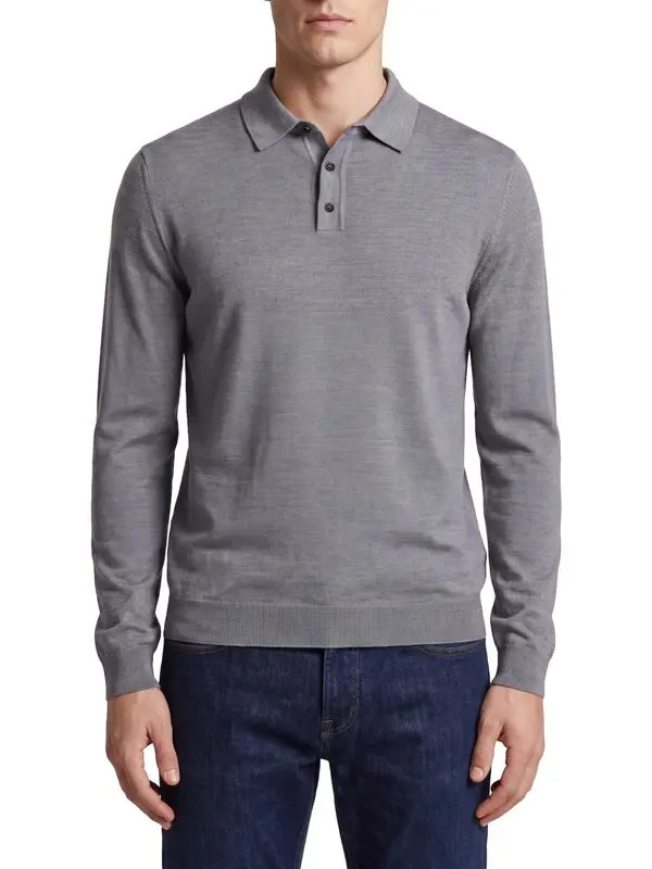 ZANONE Long-sleeved Knit Wool Polo With Three-button Placket - Grey