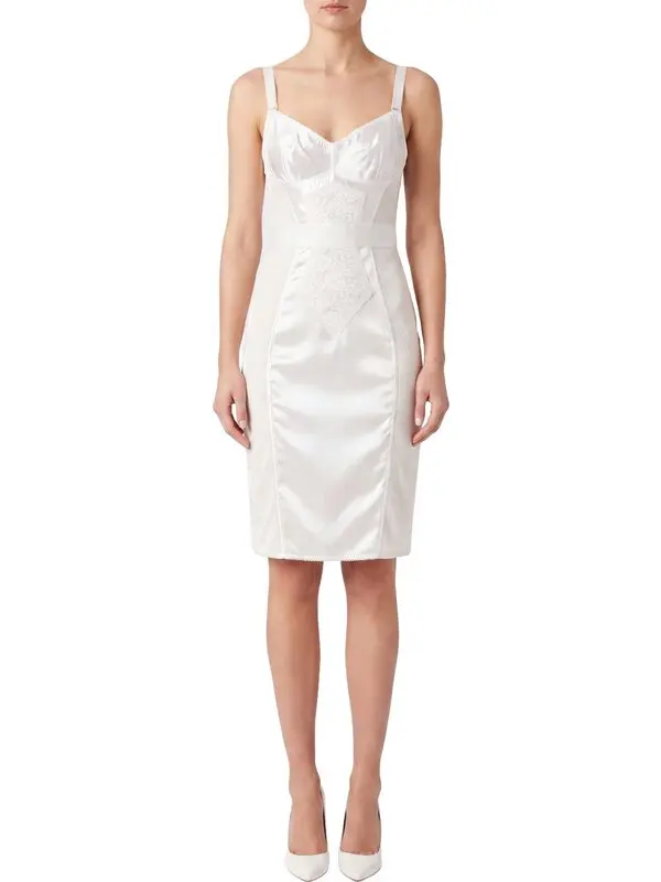 Dolce & Gabbana Lace Embellished Sheath Dress - White
