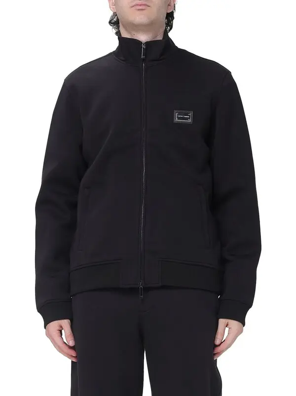 Emporio Armani Modal Turtleneck Zip-up Sweatshirt With Pouch Pocket - Black