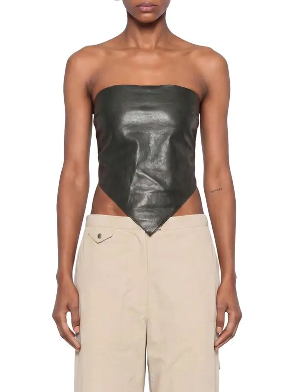 Paloma Wool Alba Off-the-shoulder Leather Top - Green