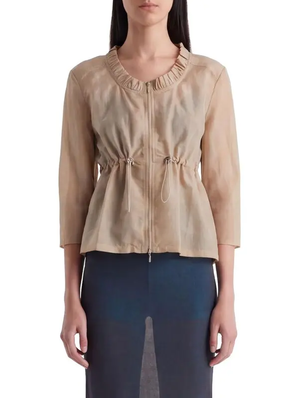 Paloma Wool Silk Blend Cropped Jacket With Drawstring Waist - Beige