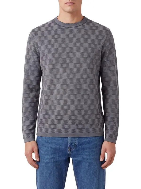 Emporio Armani Jacquard Crewneck Jumper In Pure Virgin Wool - Grey