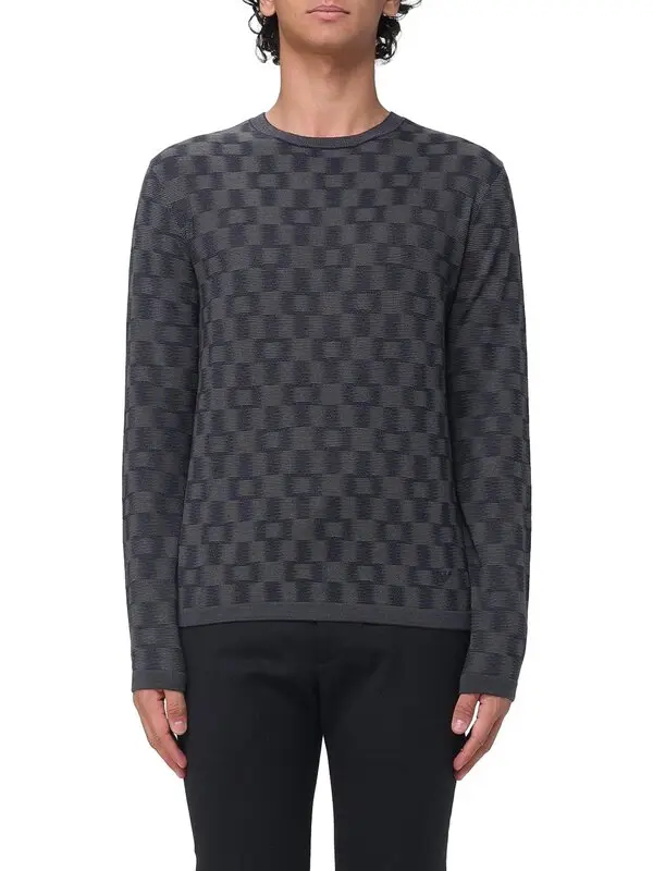 Emporio Armani Jacquard Crewneck Jumper In Pure Virgin Wool - Navy