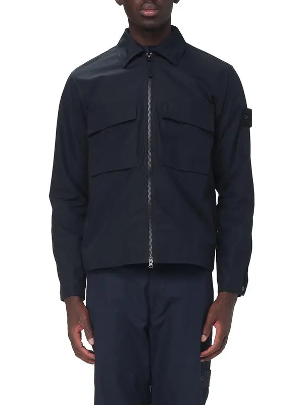 Stone Island Short Shirt Jacket In Organic Cotton Canvas With Zip - Black