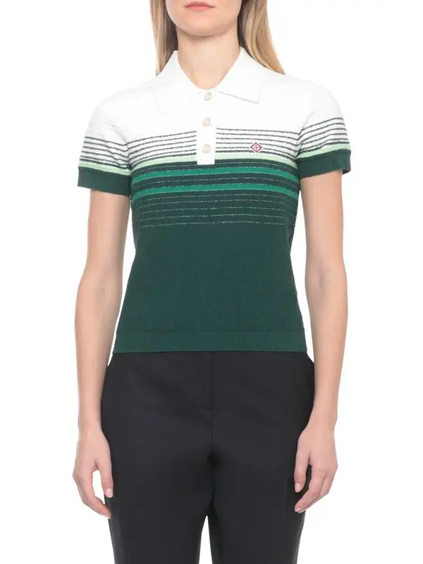 Casablanca Striped Cotton-knit Slim Fit Polo - White