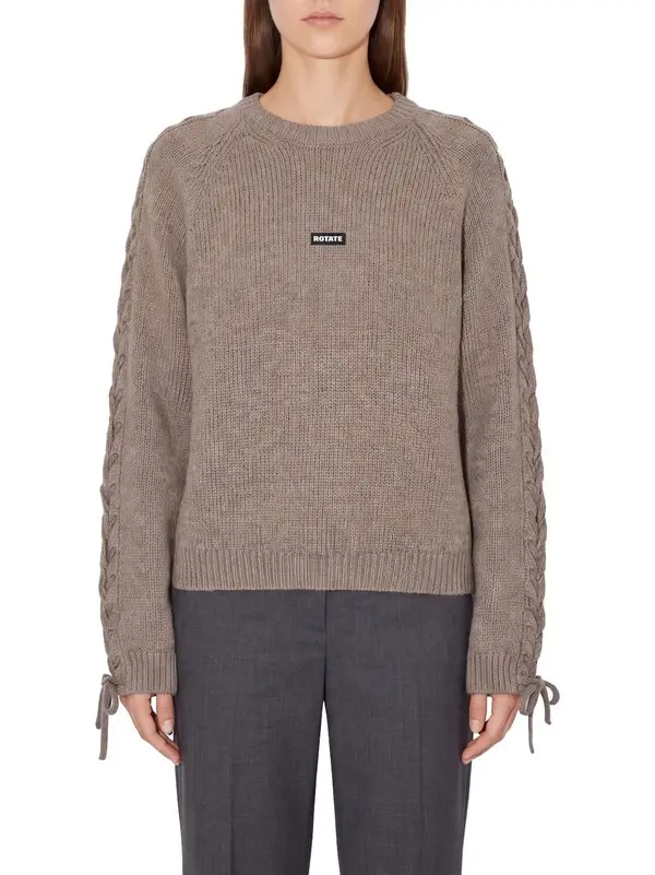 ROTATE BY BIRGER CHRISTENSEN Crewneck Wool And Cashmere Blend Jumper With Applied Logo - Brown