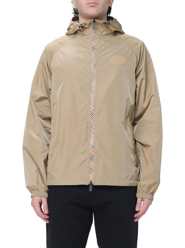 Burberry Relaxed Fit Hooded Nylon Windbreaker With Ekd Logo - Beige