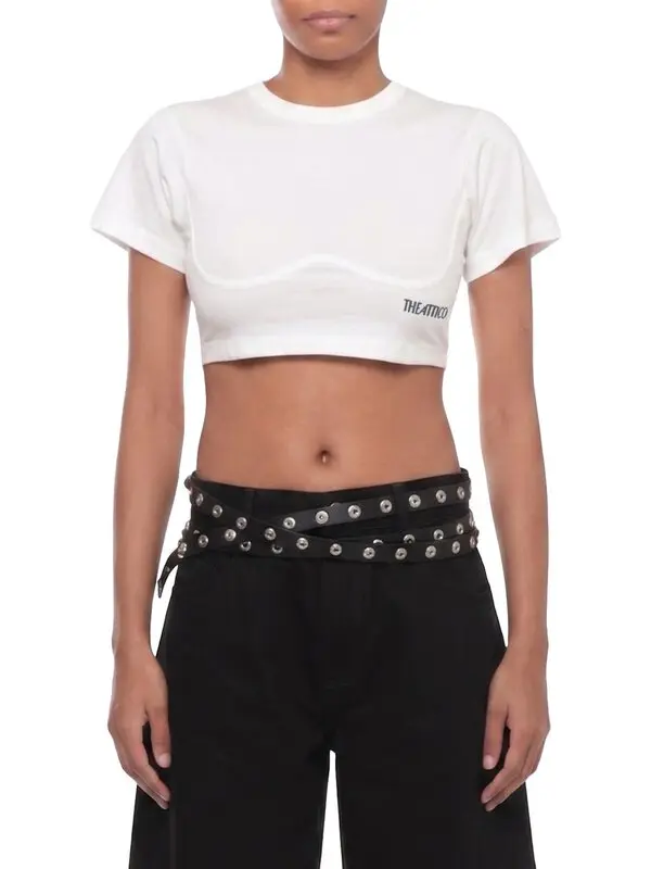 Attico Cropped Cotton T-shirt With Embroidered Logo - White