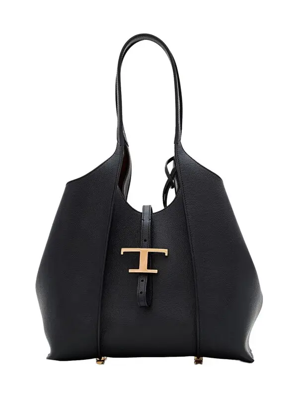 TOD'S Timeless Grained Calfskin Shoulder Bag - Black