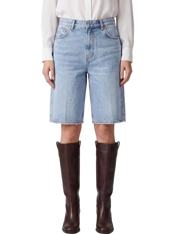 TOTEME High-waisted Five-pocket Cotton Denim Bermuda Shorts - Blue