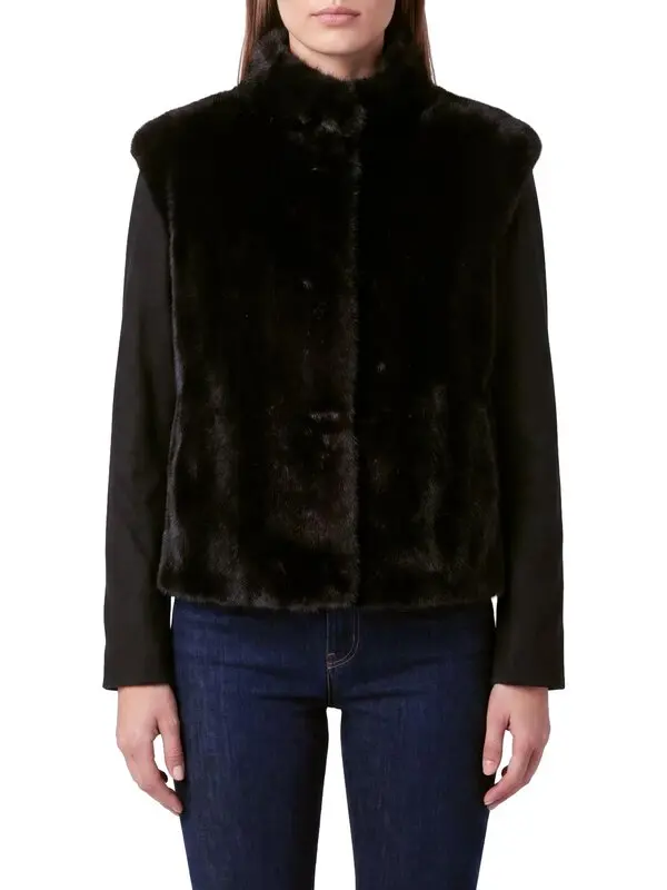 Herno High Neck Faux Fur Jacket With Concealed Closure - Black