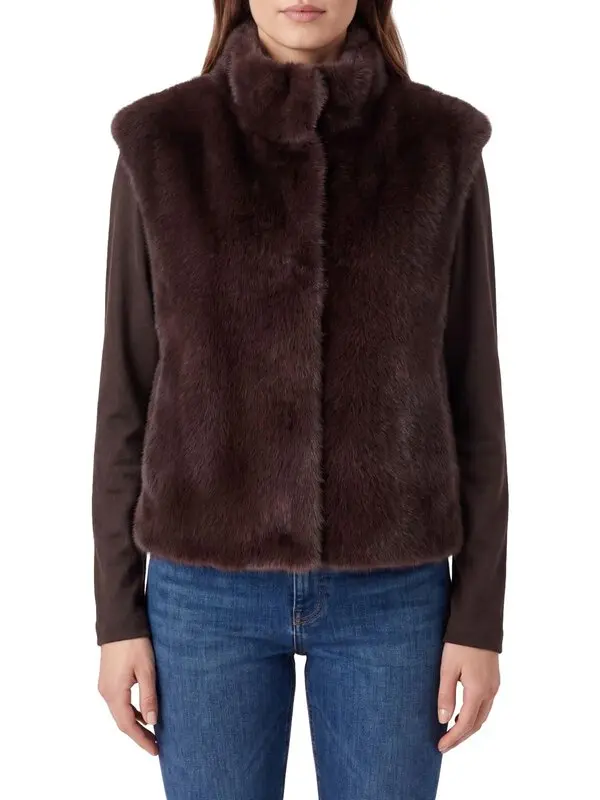 Herno High Neck Faux Fur Jacket With Concealed Closure - Brown