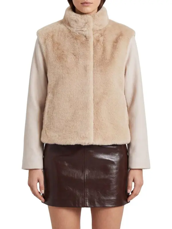 Herno High Neck Faux Fur Jacket With Concealed Closure - Pink