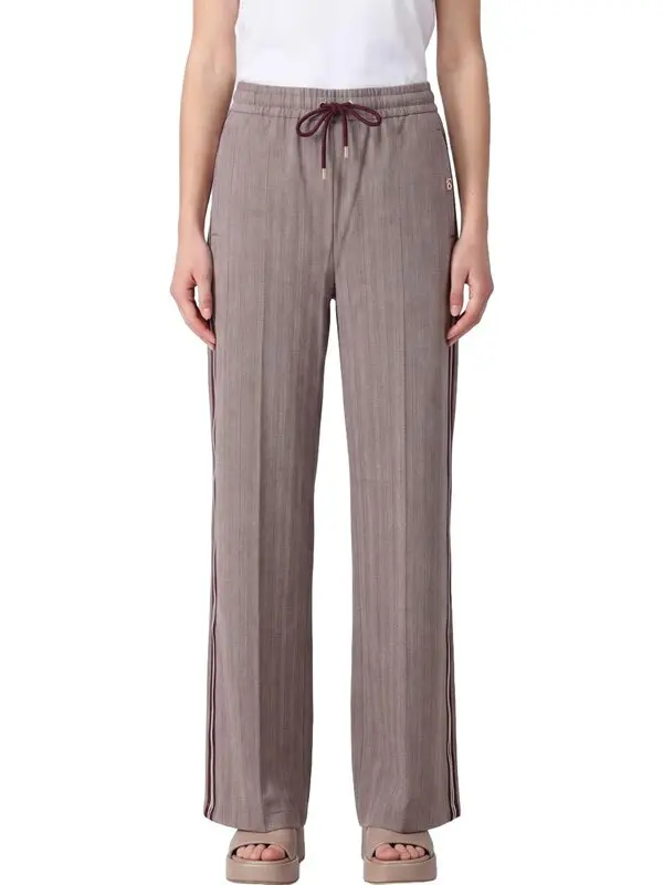 Liu Jo Striped Viscose Blend Straight-leg Trousers With Elasticated Waist - Brown
