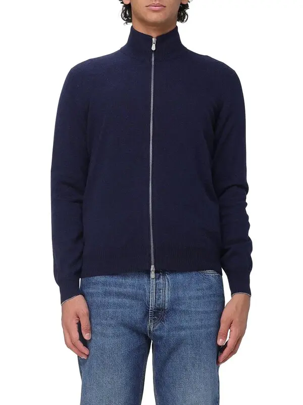 Brunello Cucinelli Slim Fit Cashmere Zip-up Turtleneck Cardigan - Blue 1