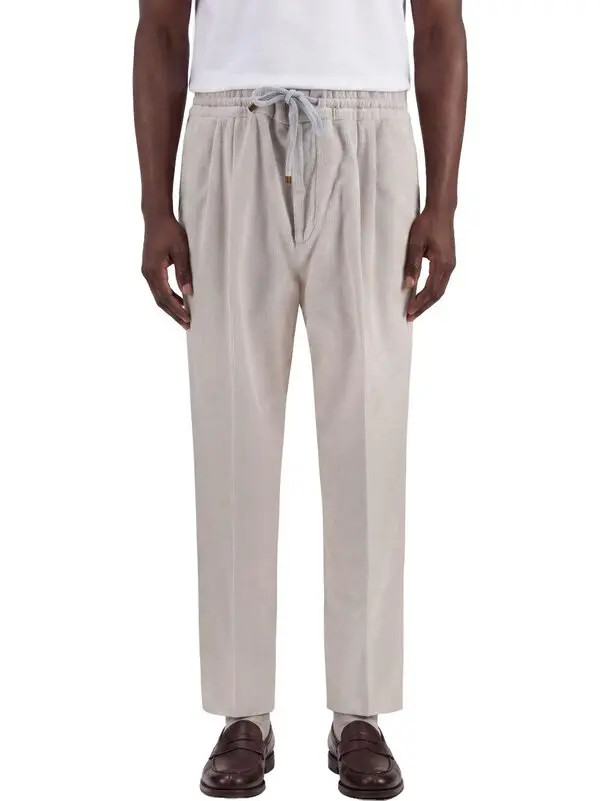 Brunello Cucinelli Velvet Drawstring Trousers With A Medium Rise - Ice