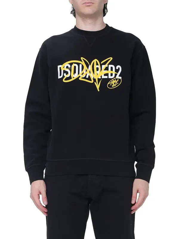 Dsquared2 Logo-print Cotton Crewneck Sweatshirt With Dropped Shoulders - Black