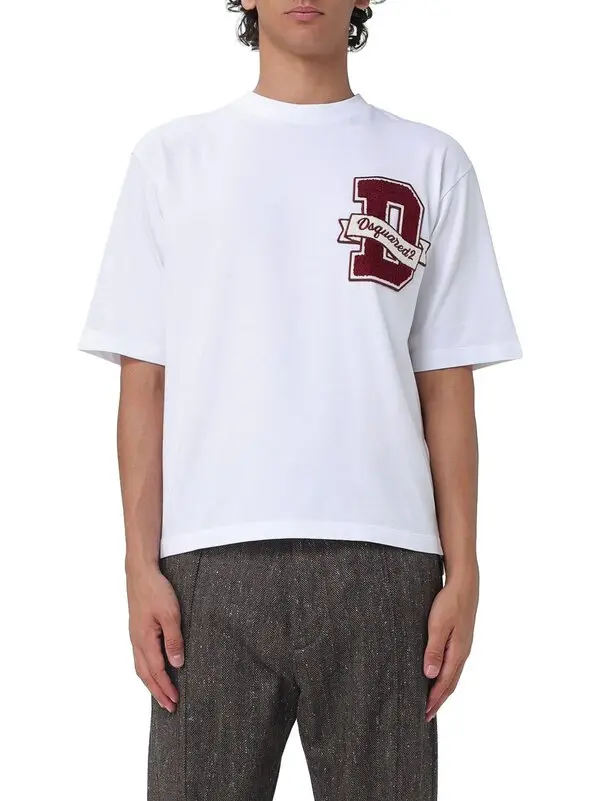 Dsquared2 Cotton T-shirt With Embroidered Logo And Dropped Shoulders - White
