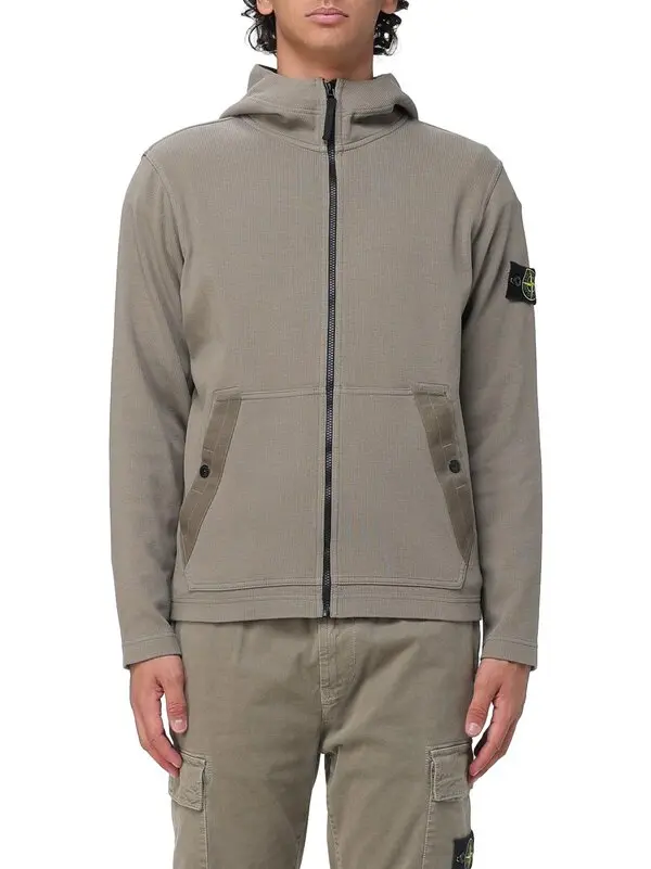 Stone Island Compass Logo Cotton Zip-up Hoodie - Military