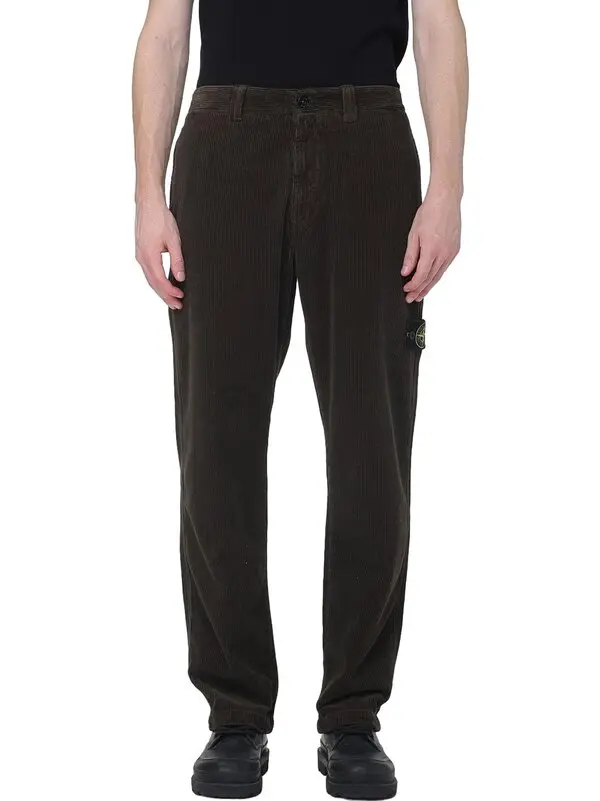 Stone Island Velvet Chino Trousers With Compass Logo Patch - Grey