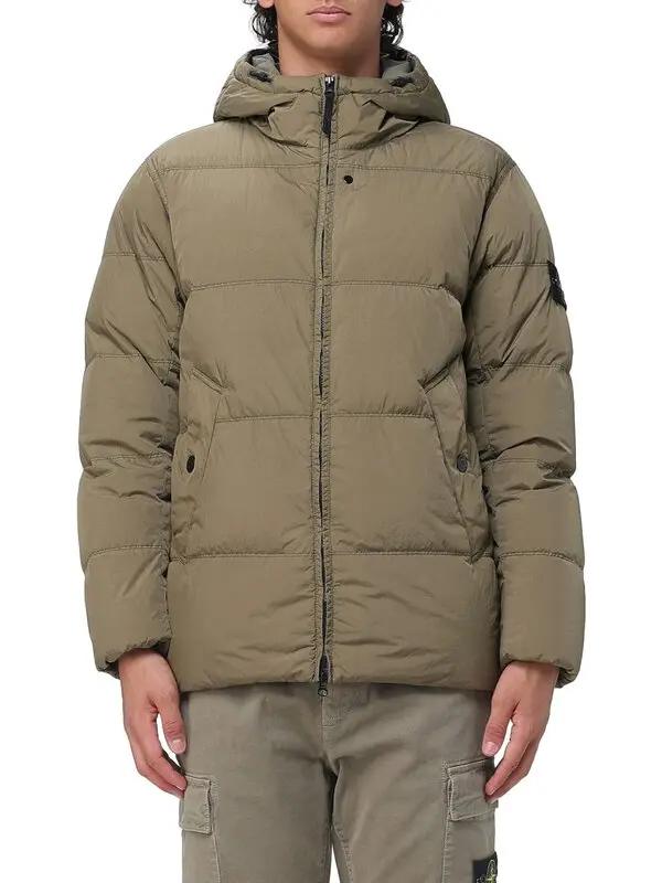 Stone Island Hooded Puffer Jacket With Compass Logo - Green