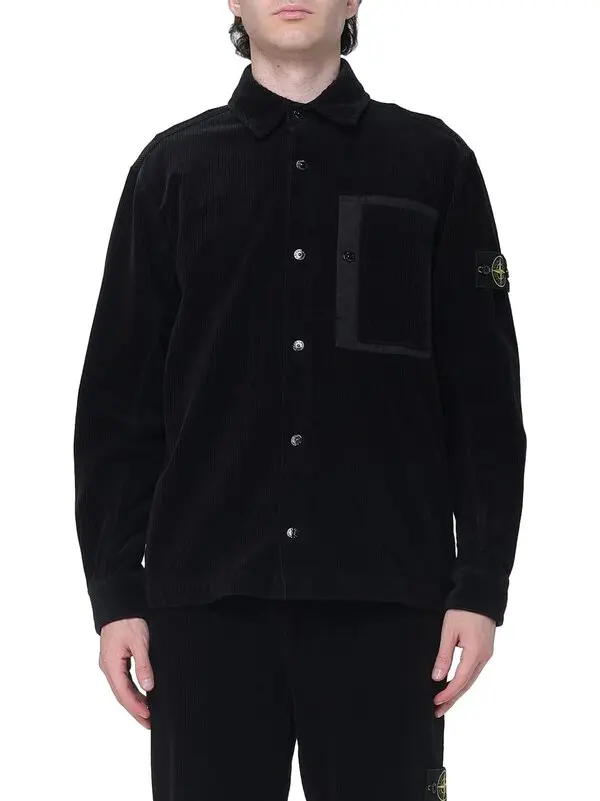 Stone Island Velvet Shirt Jacket With Compass Logo - Black