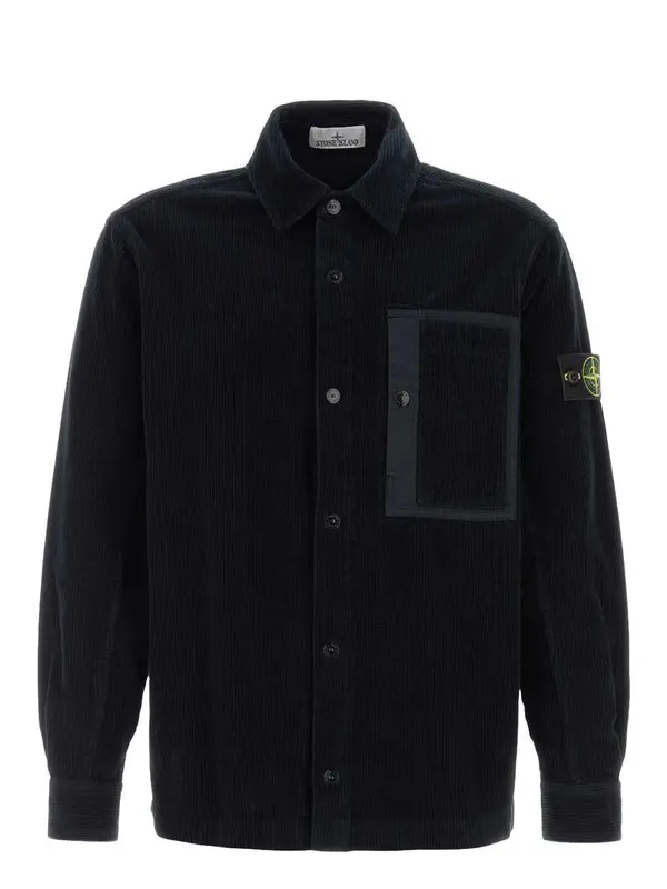 Stone Island Velvet Shirt Jacket With Compass Logo - Blue