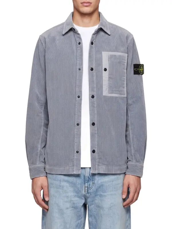 Stone Island Velvet Shirt Jacket With Compass Logo - Dust