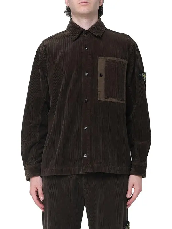 Stone Island Velvet Shirt Jacket With Compass Logo - Grey