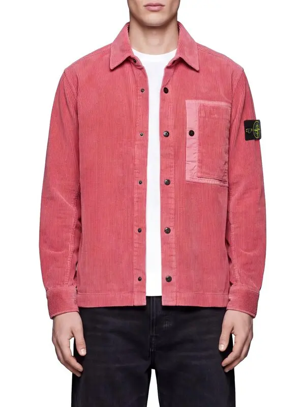 Stone Island Velvet Shirt Jacket With Compass Logo - Pink