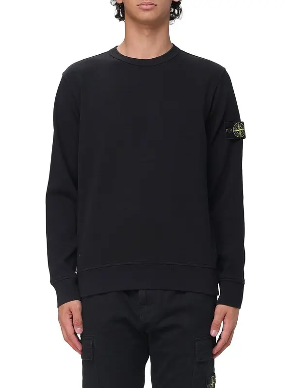 Stone Island Compass Logo Patch Cotton Crewneck Sweatshirt - Black