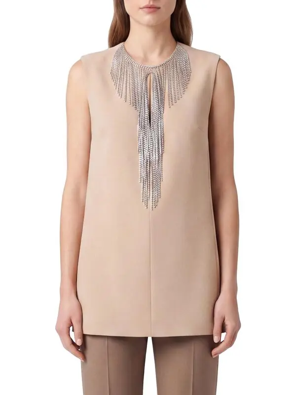 Sportmax Cady Sheath Mini Dress With Jewel Collar And Rhinestones - Beige