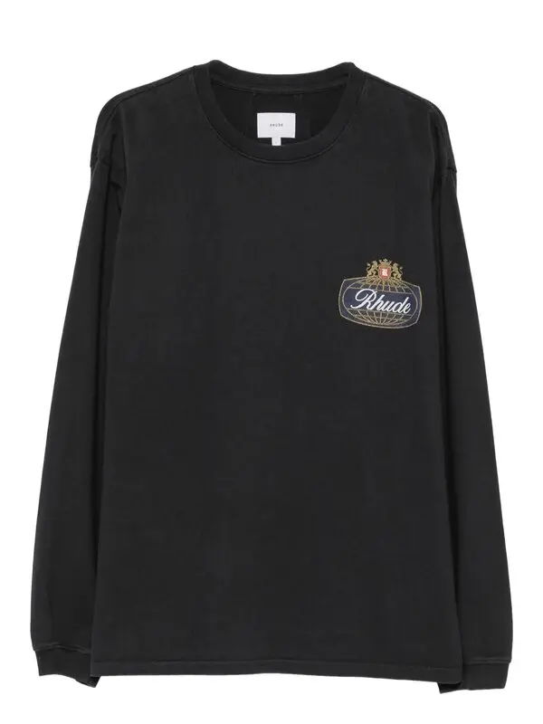 Rhude Crew Neck Logo T-shirt In 100% Cotton, Made In Usa - Nero