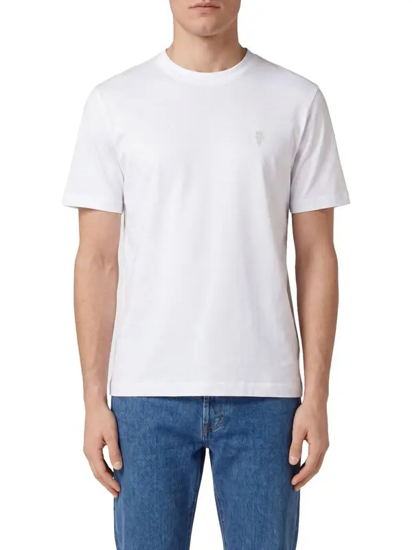 Eleventy Slim Fit Crewneck T-shirt In Pure Cotton With Tone-on-tone Logo - White