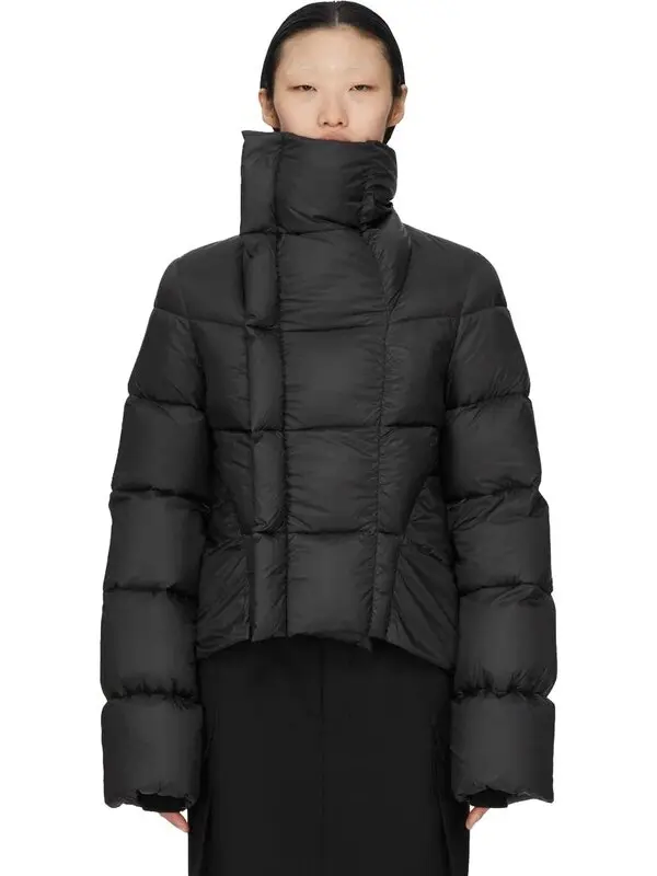 Rick Owens High-neck Down Jacket With Zip Closure And Ribbed Cuffs - Nero