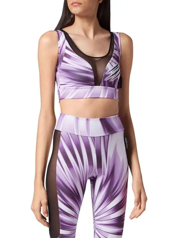 PLEIN SPORT Cropped Graphic Print Sports Top - Lilac