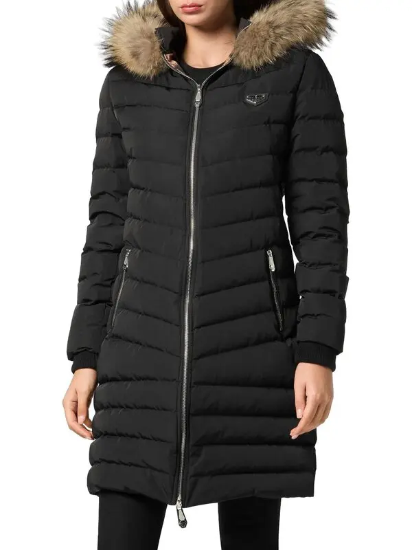 Philipp Plein Padded Jacket With Fur Hood - Black
