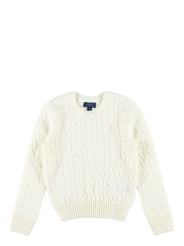 Polo Ralph Lauren Mini Cable-knit Wool & Cashmere Sweater With Embroidered Pony - Bianco