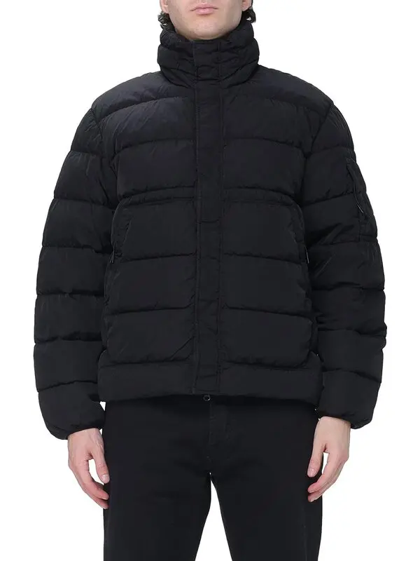 C.P. COMPANY Quilted Nylon Short Puffer Jacket With High Neck And Logo - Black