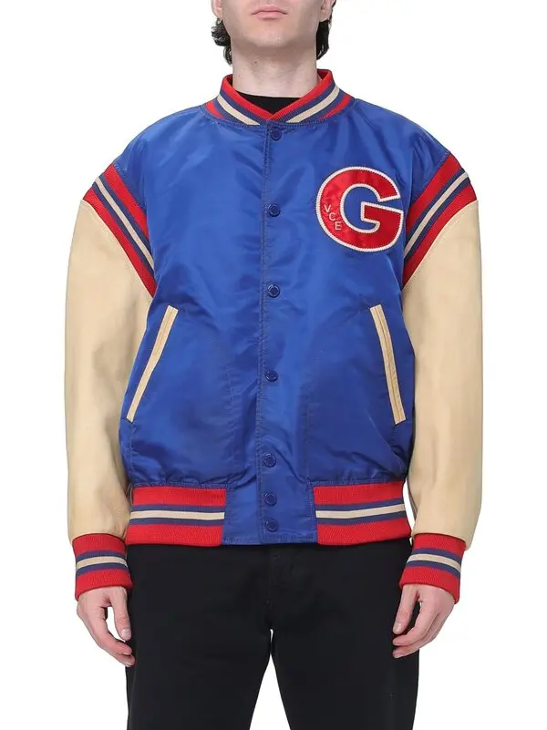 GOLDEN GOOSE College-style Nylon Bomber Jacket With Contrasting Logo - Navy