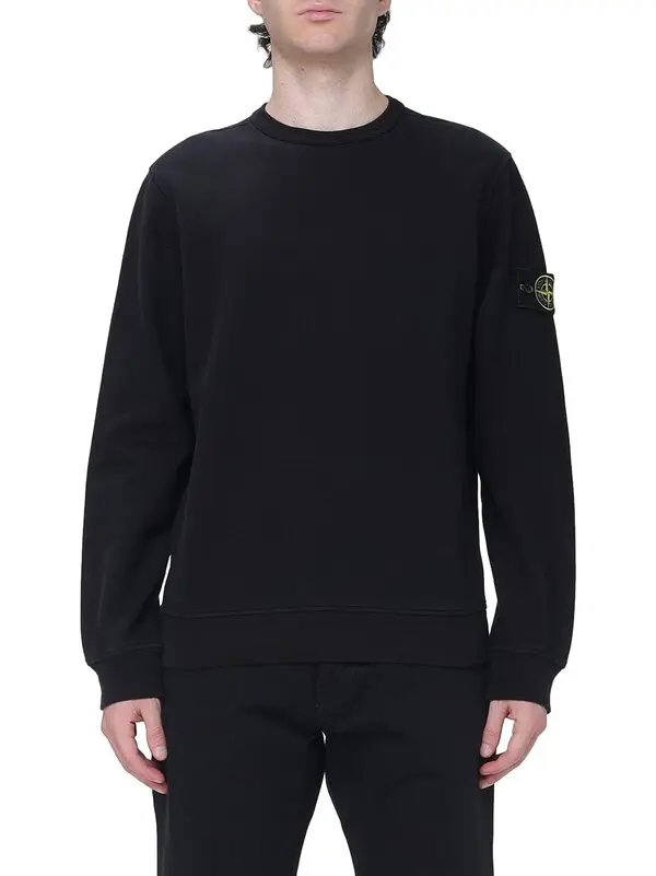 Stone Island Crewneck Jumper In Cotton Jersey With Compass Logo Patch - Black